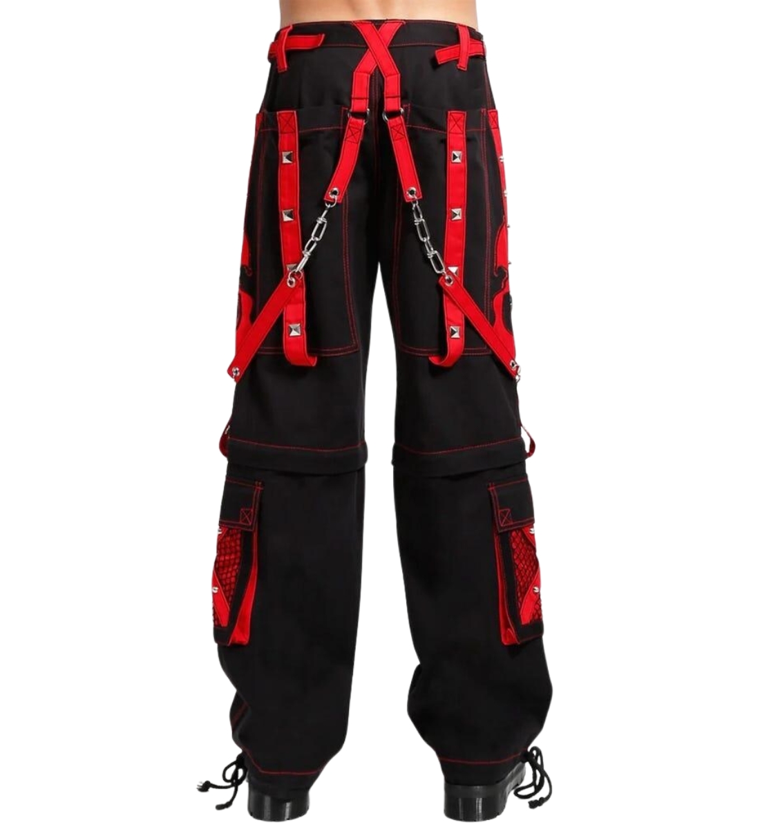Men’s Gothic Skull Strap Pants | Red Punk Style