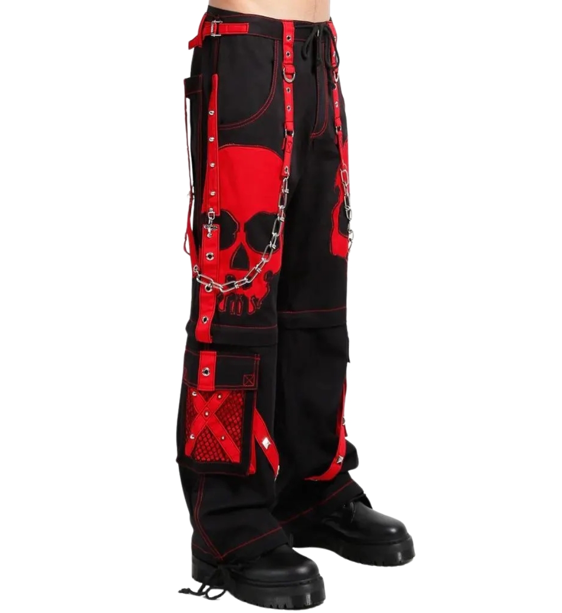 Men’s Gothic Skull Strap Pants | Red Punk Style